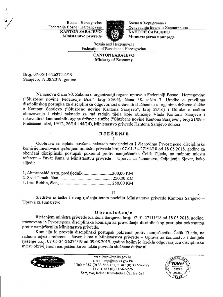 Rjesenje Disciplinske Komisije 26274 | PDF