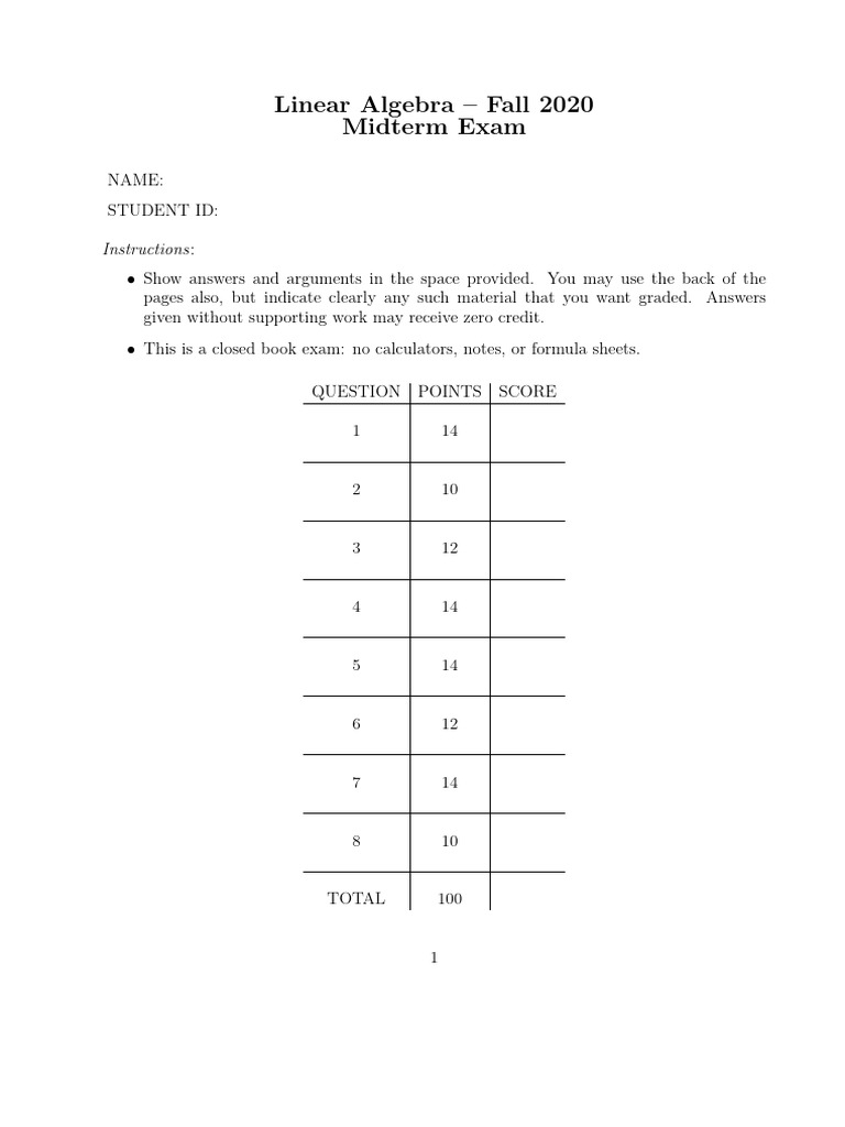 Linear Algebra - Practice Midterm 3 | PDF | Algebra | Functional Analysis