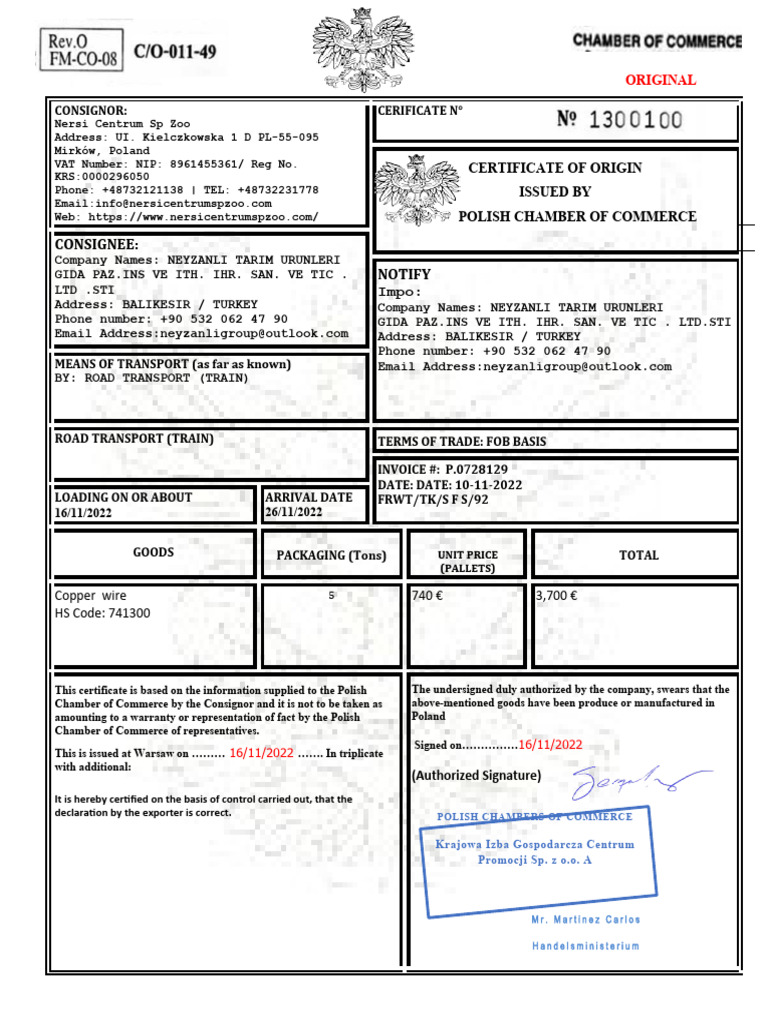 Certificate of Origin for Copper Wire | PDF | Trade | Business
