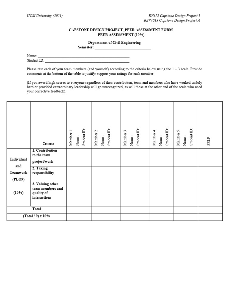 Capstone Design Project - Peer Assessment Form | PDF | Human ...