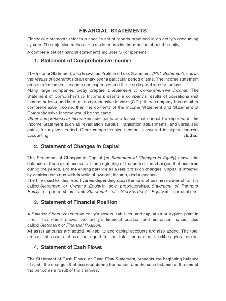 Financial Statements COMPONENTS | PDF | Balance Sheet | Cash Flow Statement