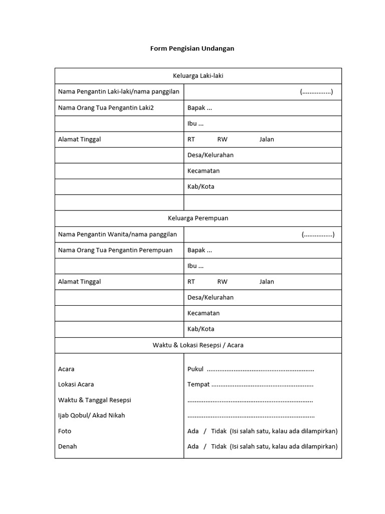 Form Pengisian Undangan | PDF | Memasak, Makanan, & Anggur | Griya & Taman