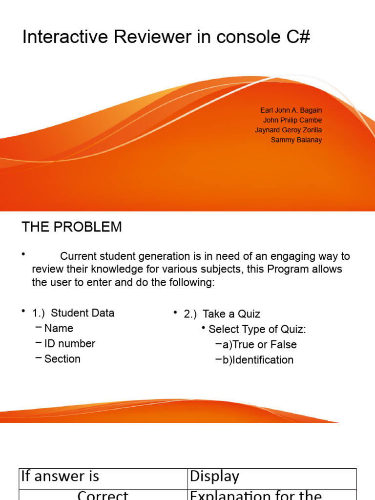 Interactive Reviewer In Console C Pdf Computing Computer Programming