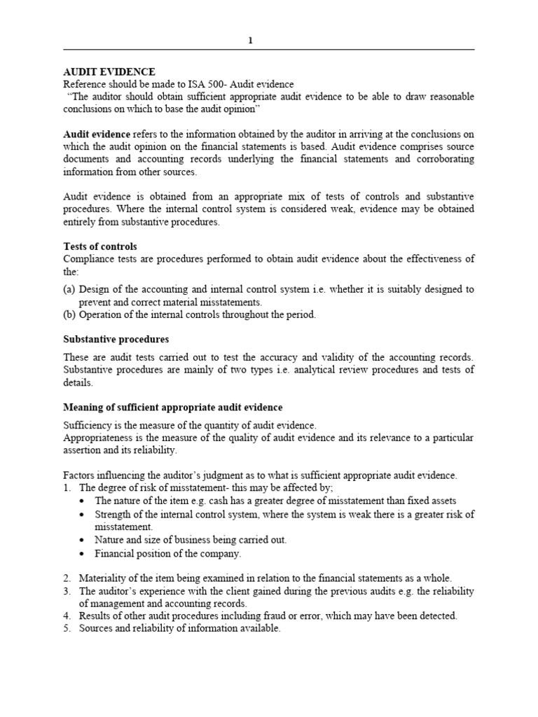 Audit Evidence | PDF | Audit | Financial Audit