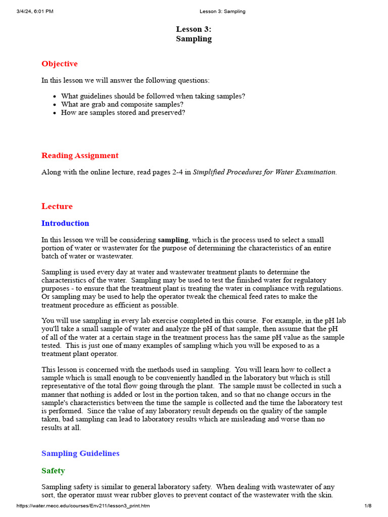 Lesson 3 - Sampling | PDF | Sampling (Statistics) | Water Lesson 3 - Sampling | PDF | Sampling (Statistics) | Water