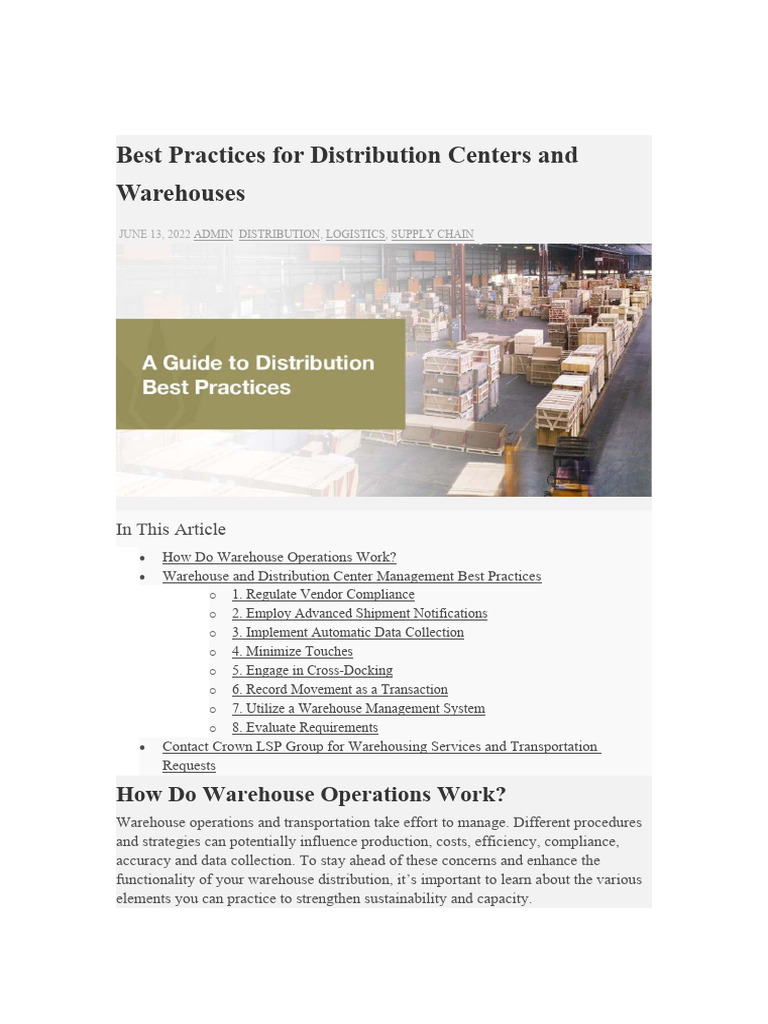 Warehouse Management Best Practices Guide | PDF | Warehouse | Supply Chain