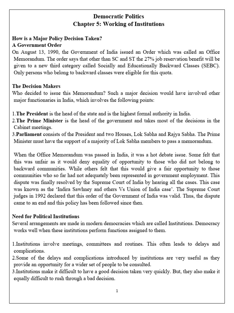 Summary - Working of Institutions | Download Free PDF | Judiciaries ...