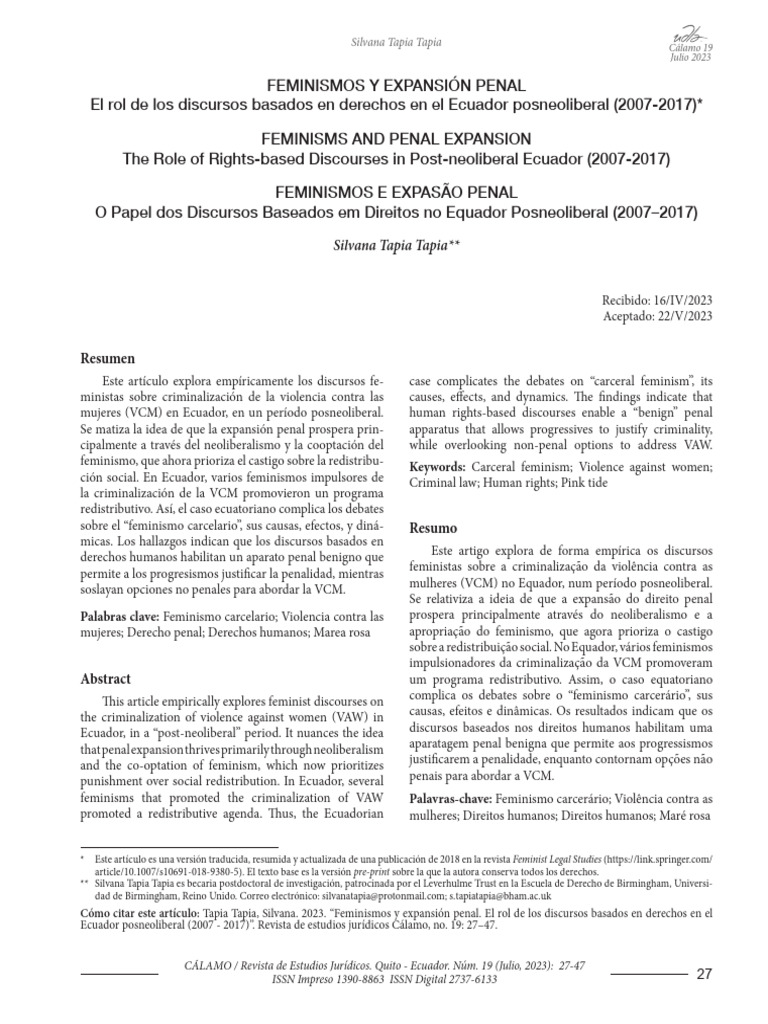 Silvia Tapia Tapia Feminismos y Expansion Penal - Calamo 19 | PDF ...