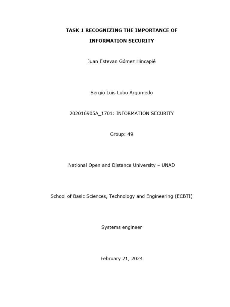 Task 1 - Juan Estevan Gomez Hincapie | PDF | Threat (Computer) | Information Security