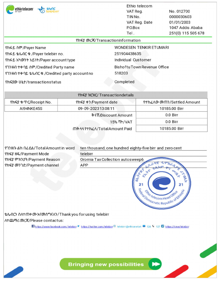 Telebirr - Oromia Tax Collection Autosweep6 | PDF