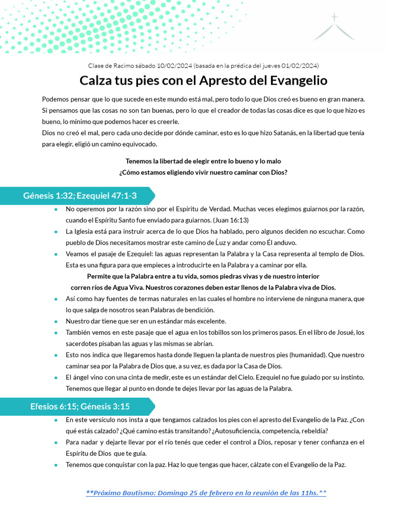 10-02-24 Calza Tus Pies Con El Apresto Del Evangelio | PDF | Jesús | Dios