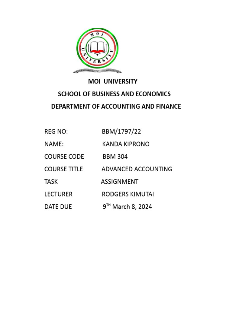 Kiprono Assingment BBM 304 | PDF | Accounting | Financial Statement