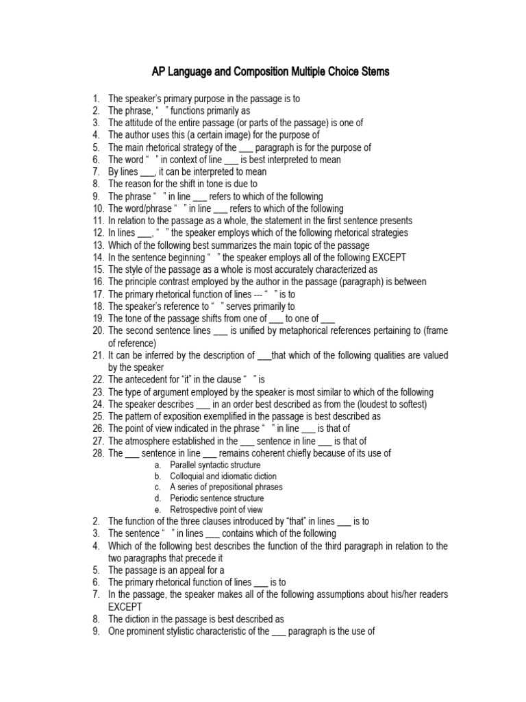 Multiple_Choice_Stems_Lang | PDF | Sentence (Linguistics) | Phrase