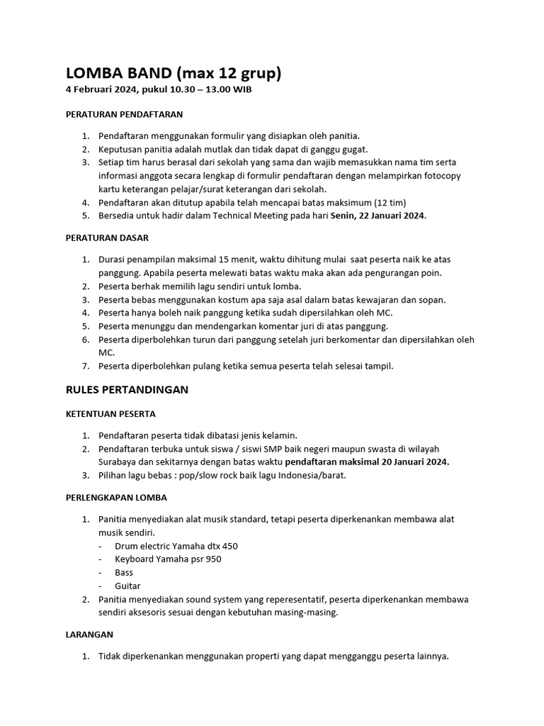 Peraturan Lomba Festival Arek Surabaya | PDF