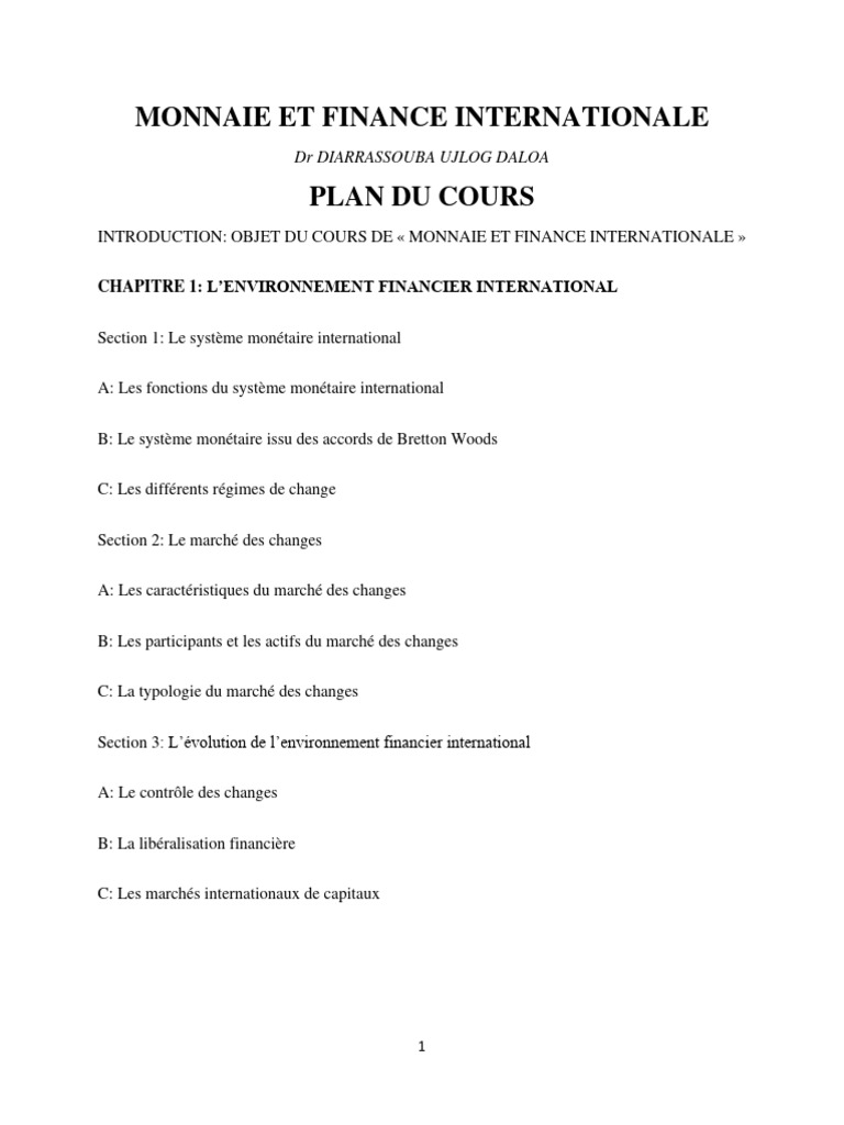 Cours de Monnaie et Finance Internationale | PDF | Taux de change ...