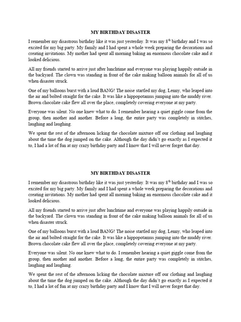 MY BIRTHDAY DISASTER Catch Up | PDF