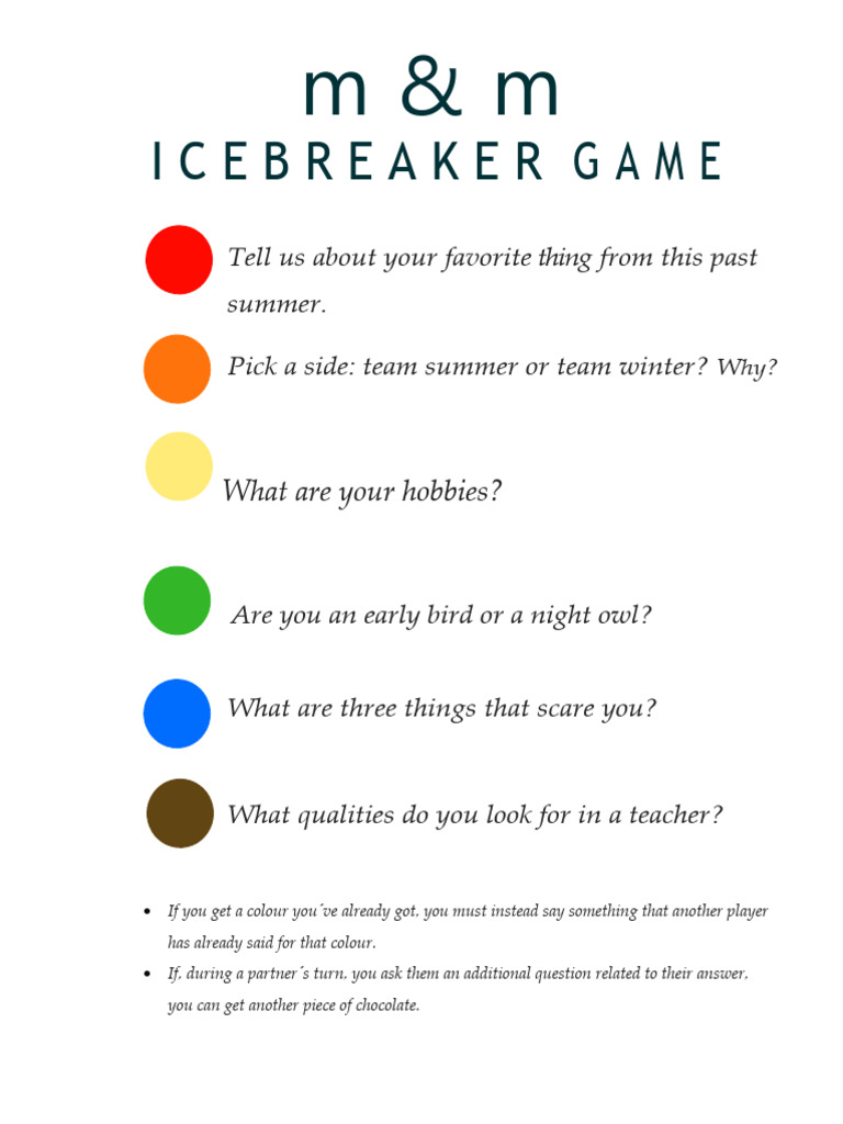 M&M Icebreaker Game | PDF | Sports & Recreation