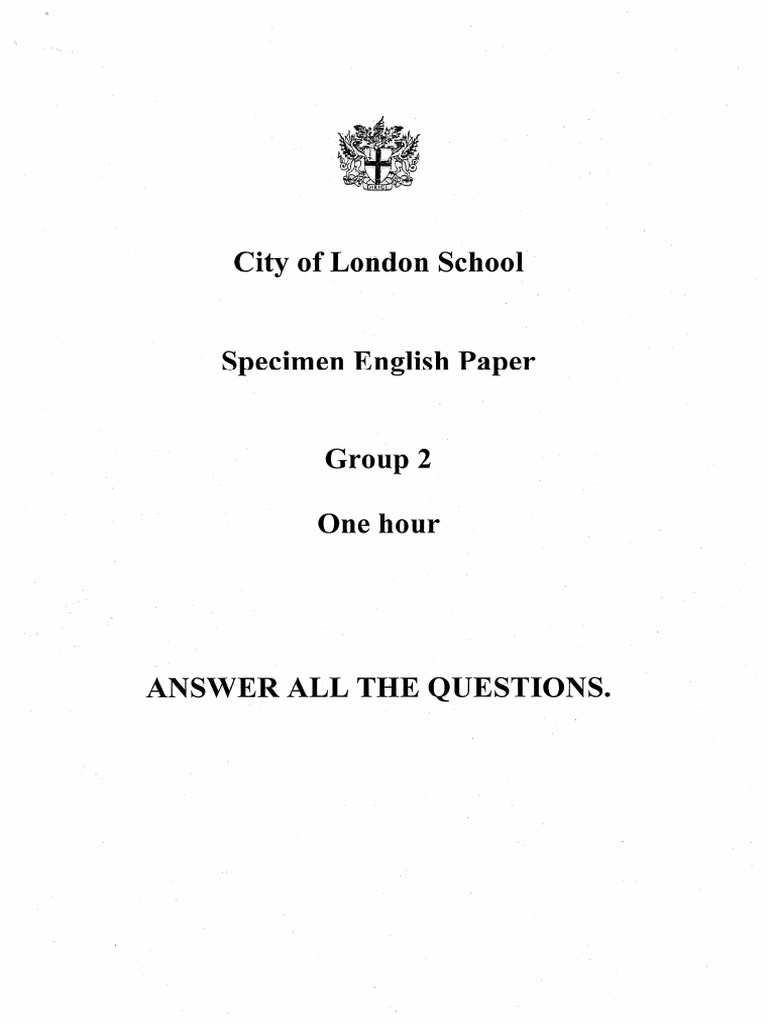 City of London Specimen Paper Group 2 | PDF