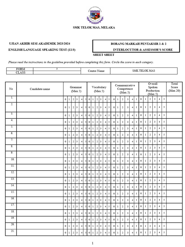 Score Sheet (Speaking) | PDF | Human Communication | Sociolinguistics