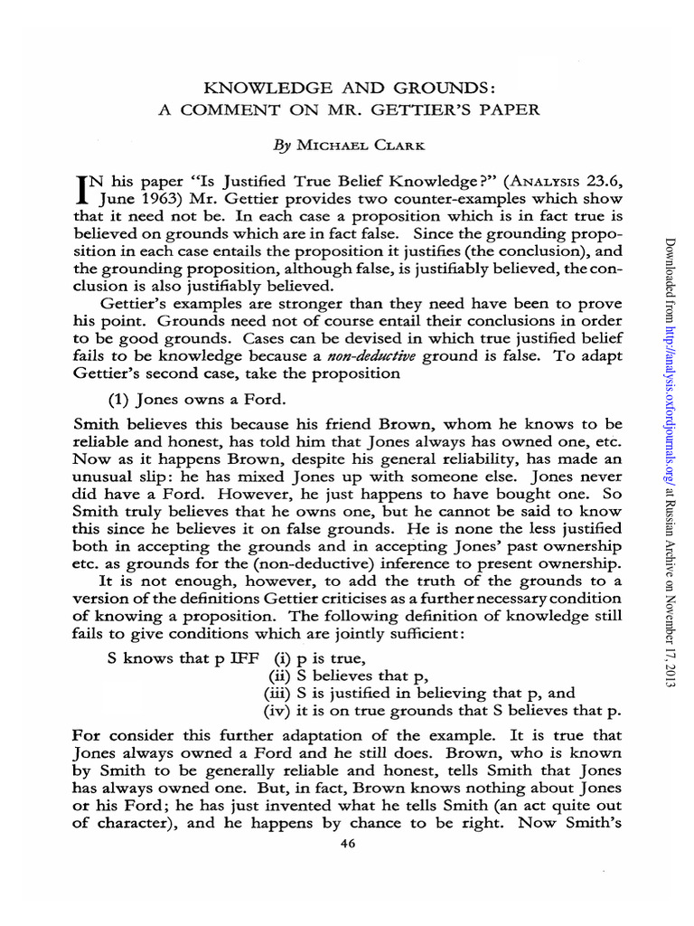 Clark-Knowledge and Grounds | PDF | Knowledge | Cognition