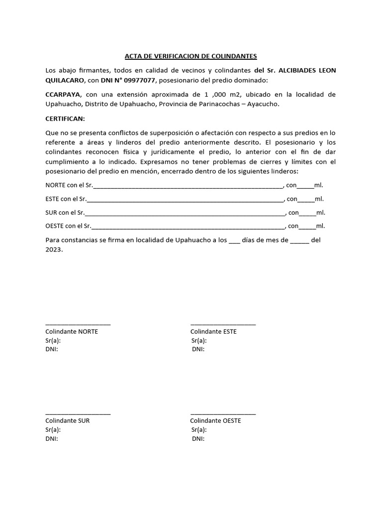Acta de Verificacion de Colindantes | PDF