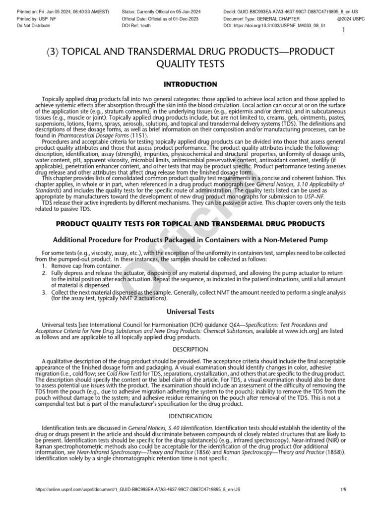 3 Topical and Transdermal Drug Products-Product Quality Tests | PDF ...
