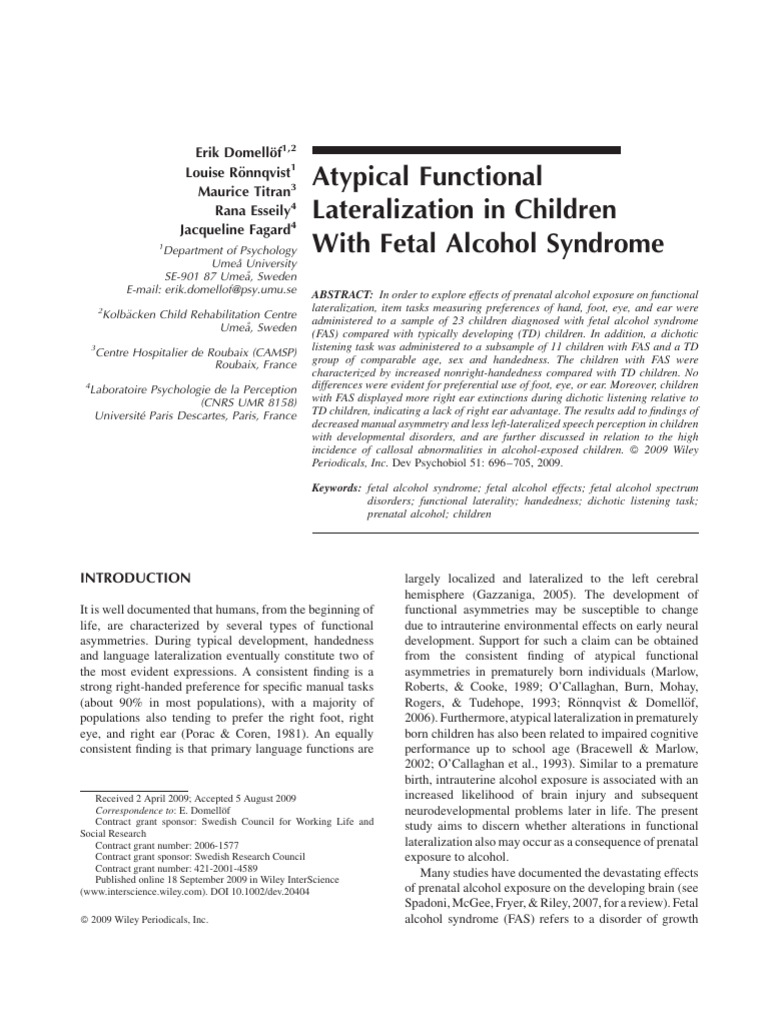 Developmental Psychobiology - 2009 - Domellöf - Atypical Functional ...