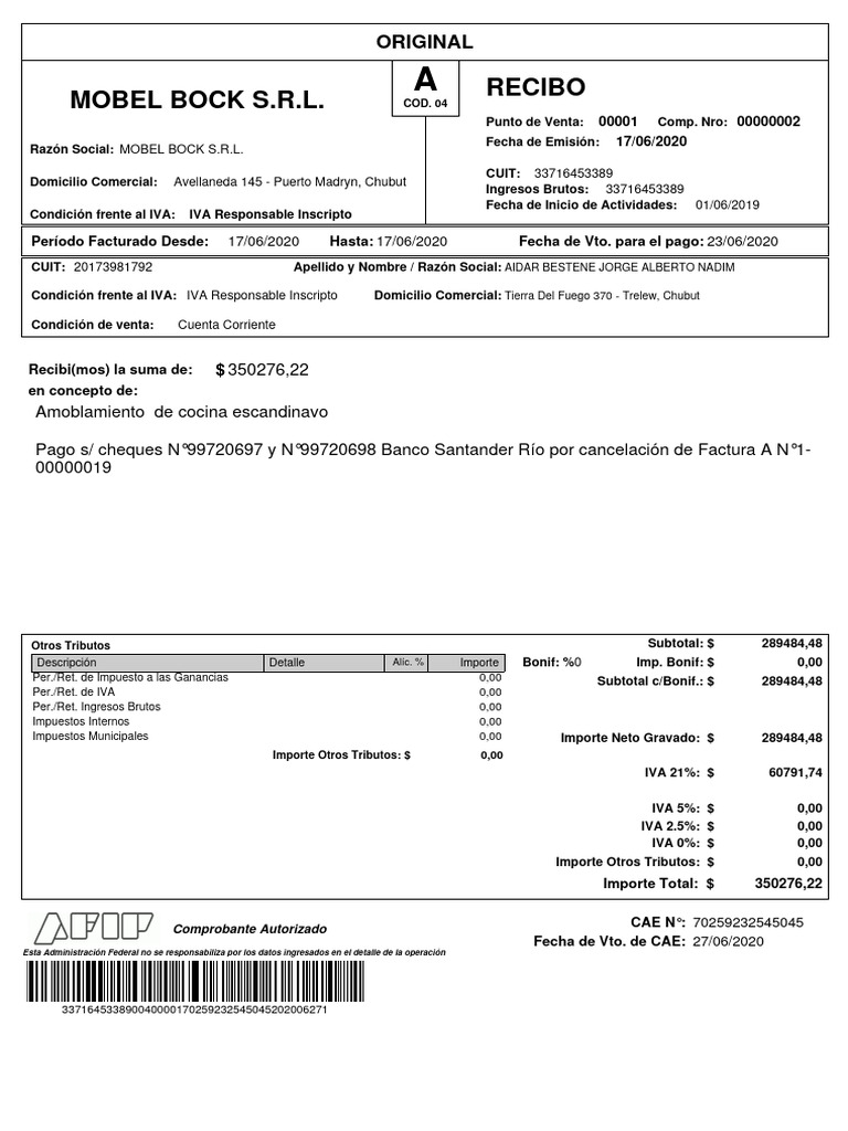 Recibo de Pago - Mobel Bock S.R.L. | PDF | Economias | Finanzas del ...