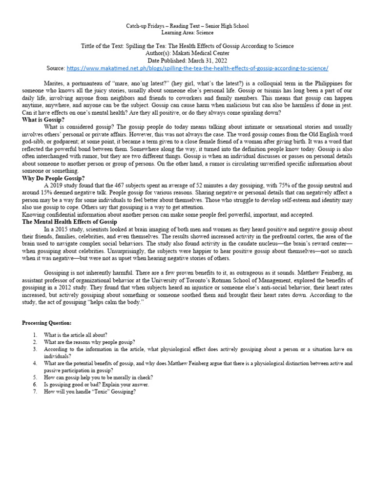 Science of Gospping - Catch Up Fridays - Science | PDF | Cognitive ...