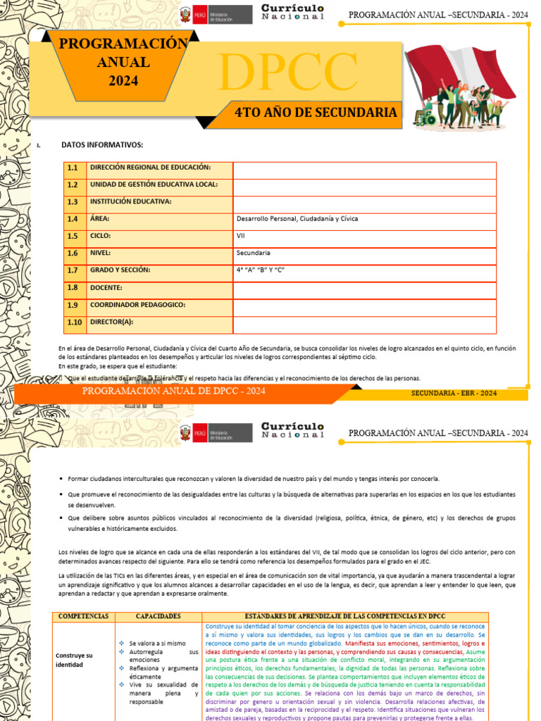PROGRAMACION ANUAL DPCC 4° - 2024 | PDF | La sexualidad humana | Liderazgo