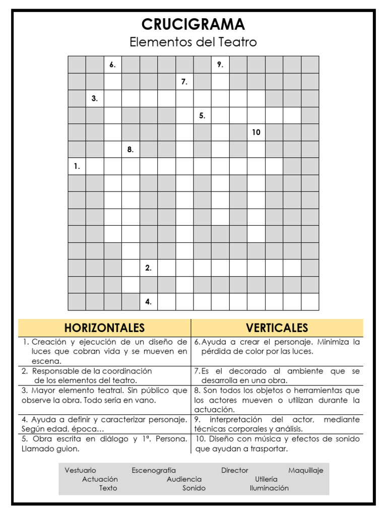 Crucigrama ELEMENTOS DEL TEATRO | PDF
