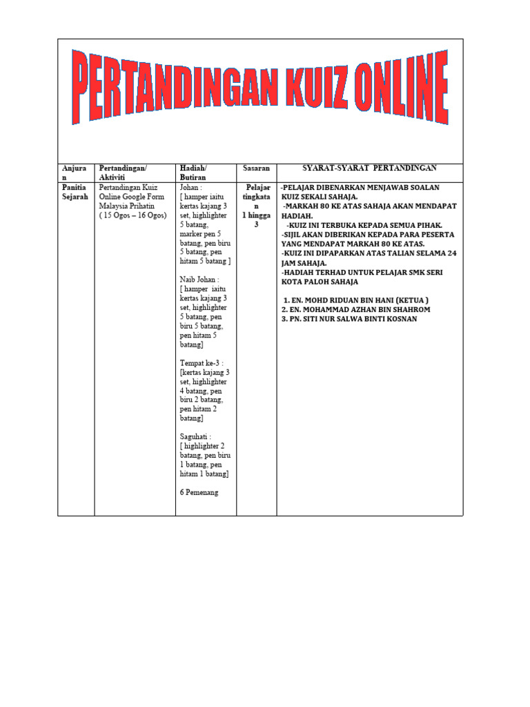 Pertandingan Kuiz Online | PDF