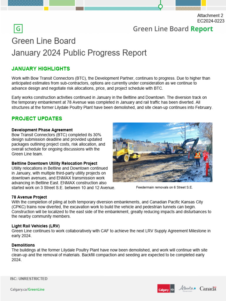 Green Line January 2024 Progress Report | PDF | Light Rail