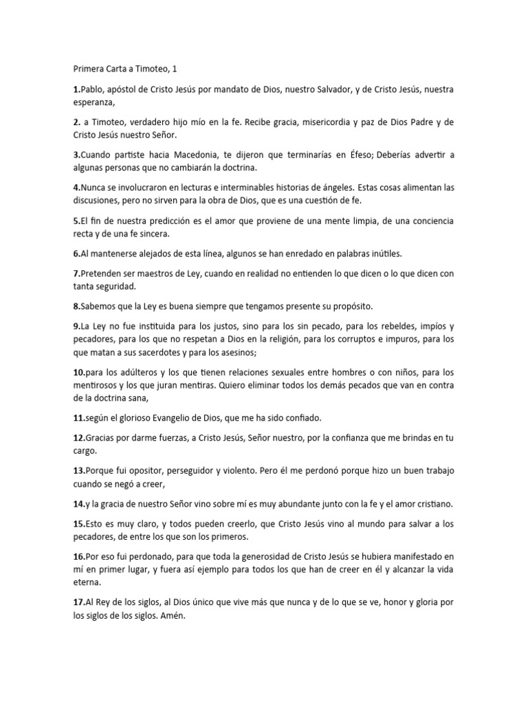 Primera Carta A Timoteo | PDF