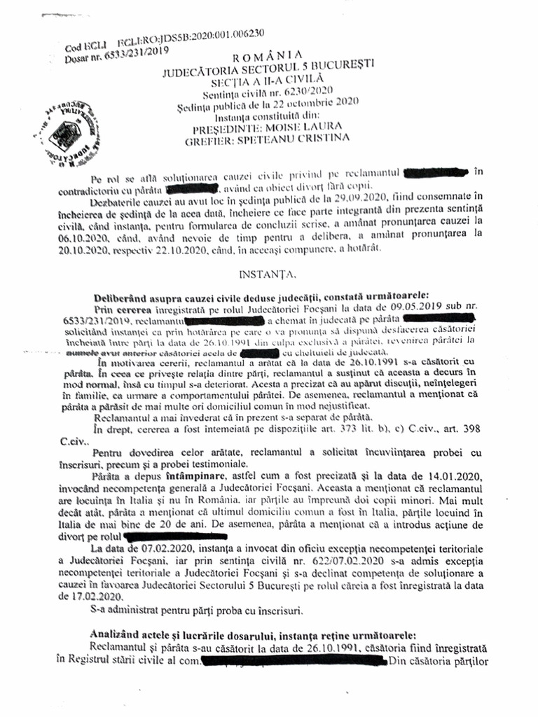 Hotarare Divort Lege Italiana | PDF