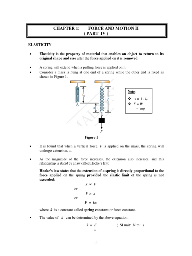 CHAPTER 1 FORCE AND MOTION II PIV F5 2024 | PDF | Force | Elasticity (Physics)