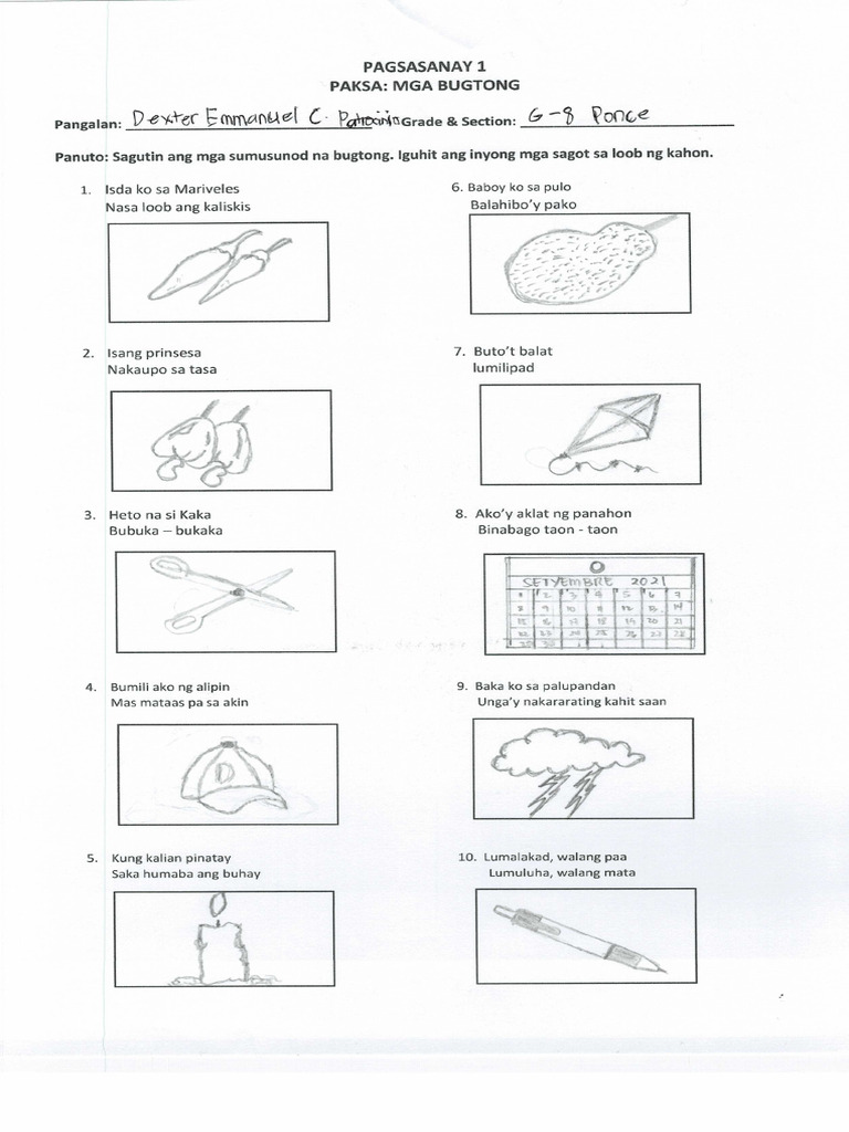 Pagsasanay 1 Bugtong Answer | PDF