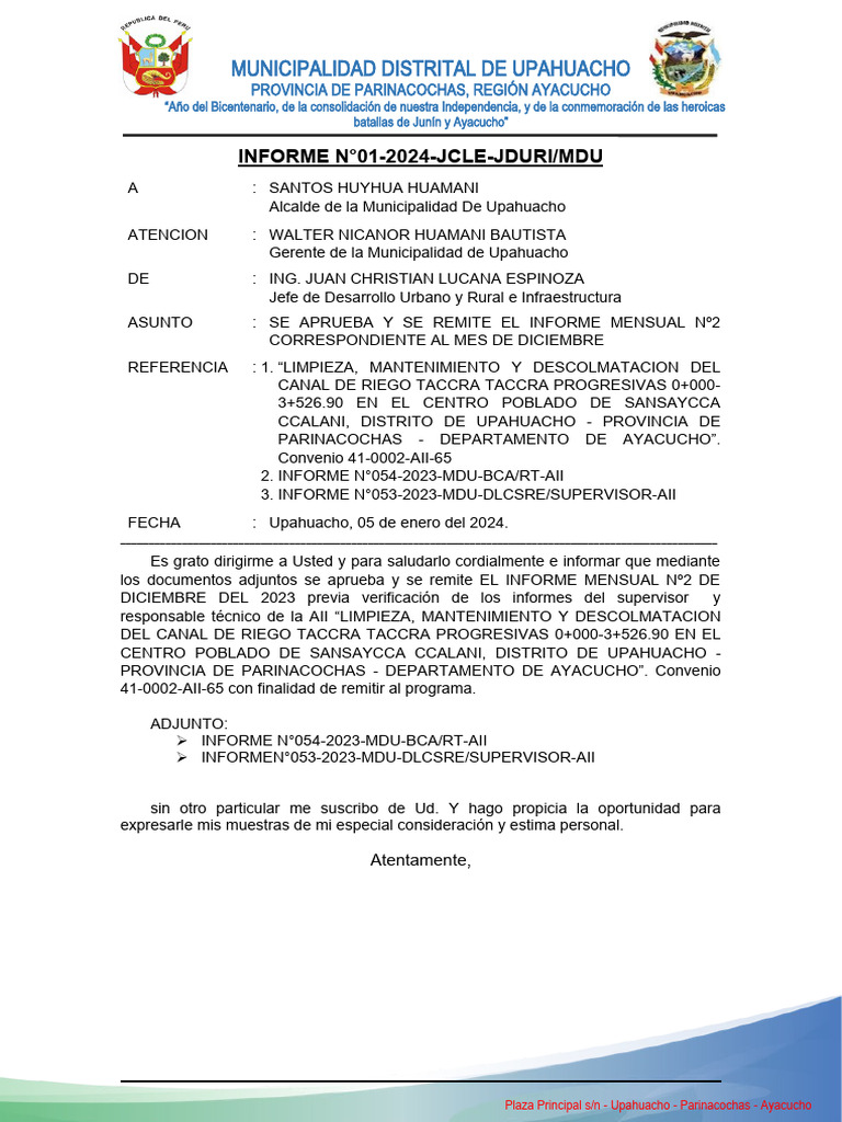 INFORME 01 MENSUAL Diciembre | PDF