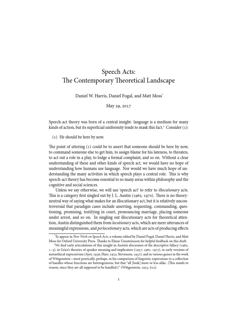 2017 Harris Fogal Moss Speech Acts - The Contemporary Theoretical Landscape | PDF | Epistemology ...