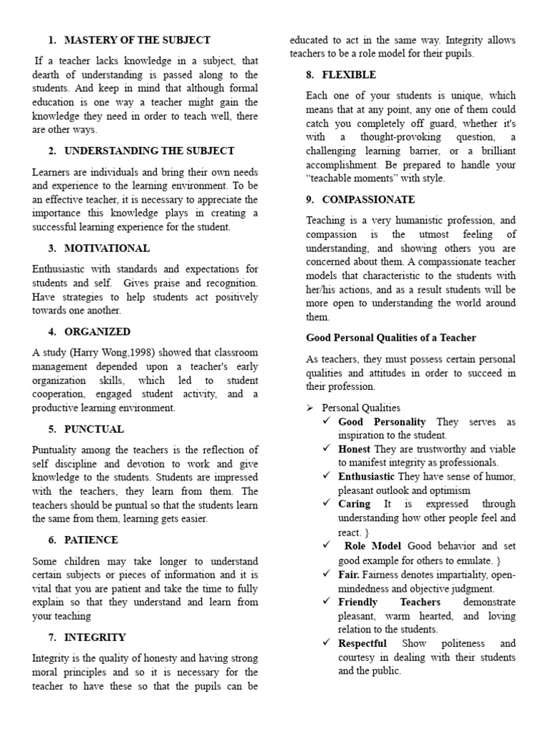 MASTERY-OF-THE-SUBJECT | PDF | Teachers | Learning