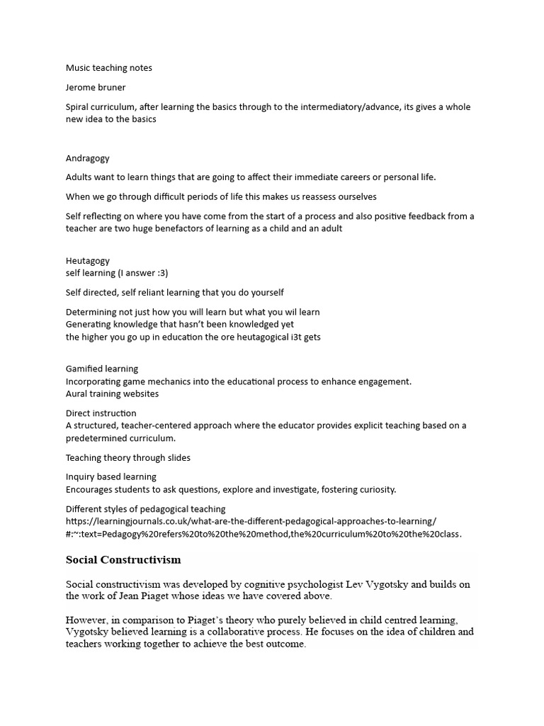 Music Teaching Notes | PDF | Constructivism (Philosophy Of Education ...