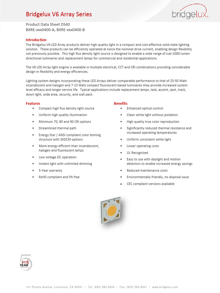 DS40 Bridgelux V6 Array Data Sheet 2014.04.01 | PDF | Light Emitting ...