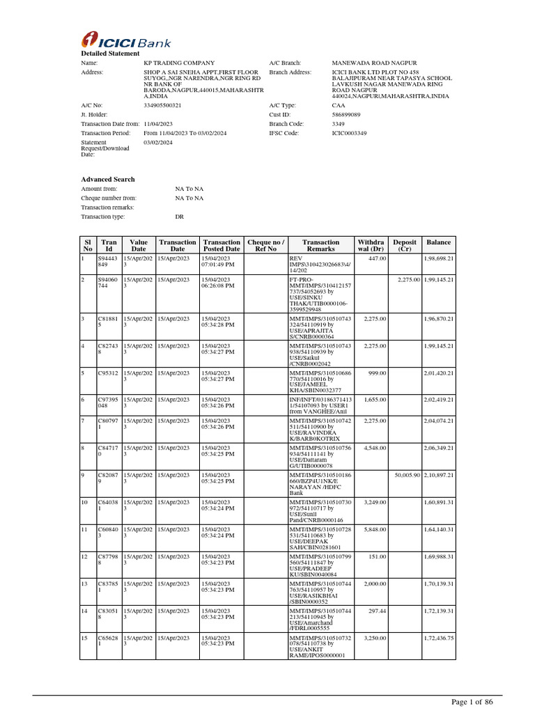 Detailed Statement | PDF | Service Industries | Institutional Investors