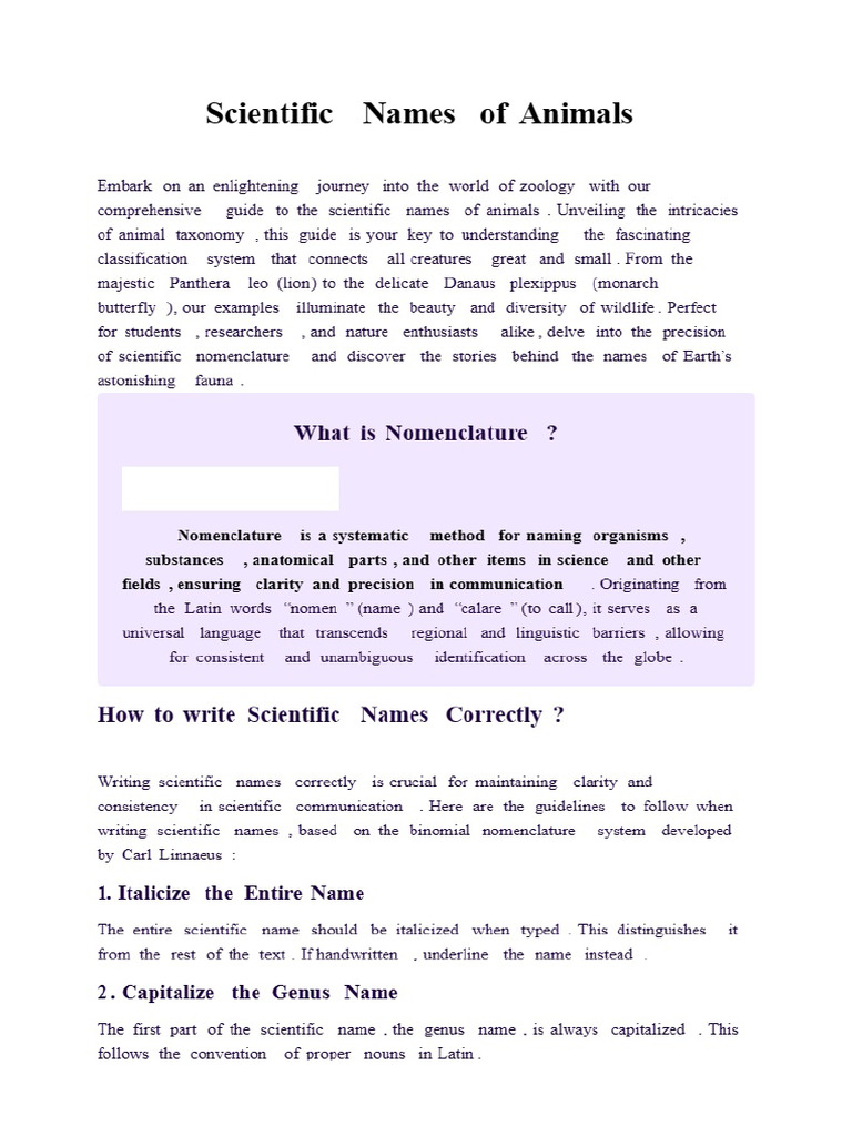 Animals Scientific Name | PDF
