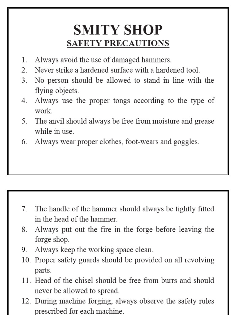Smity Shop Safety Precautions | PDF