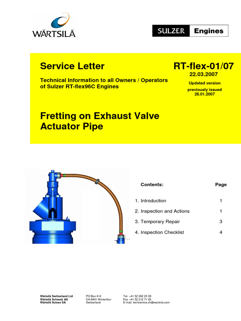 Service Letter RT-flex-01 - 07 Fretting On Exhaust Valve Actuator Pipe ...