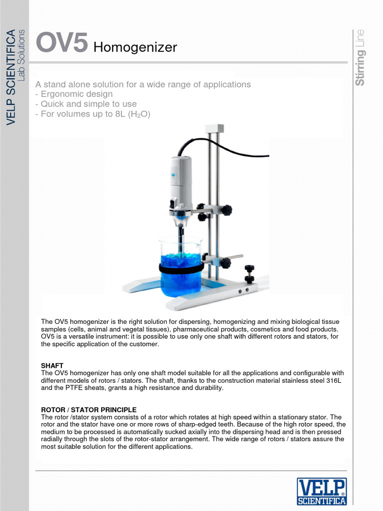 VELP OV5 Homogenizer Leaflet | PDF | Materials | Secondary Sector Of The Economy