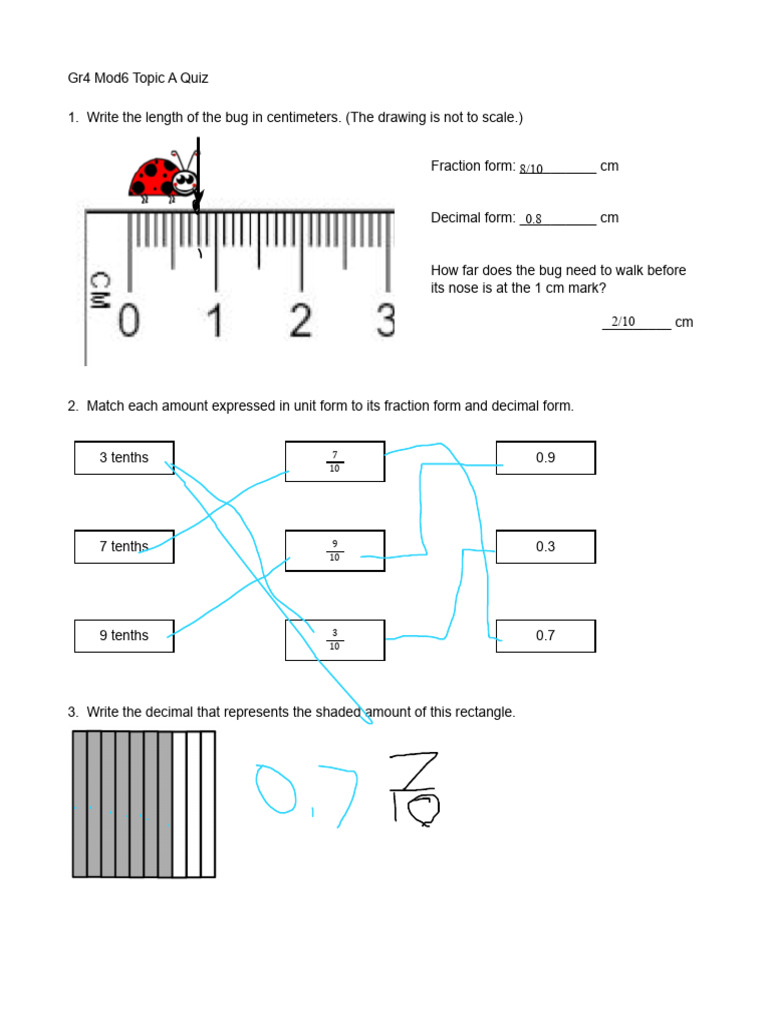 Gr4 Quiz: Fractions and Decimals | PDF