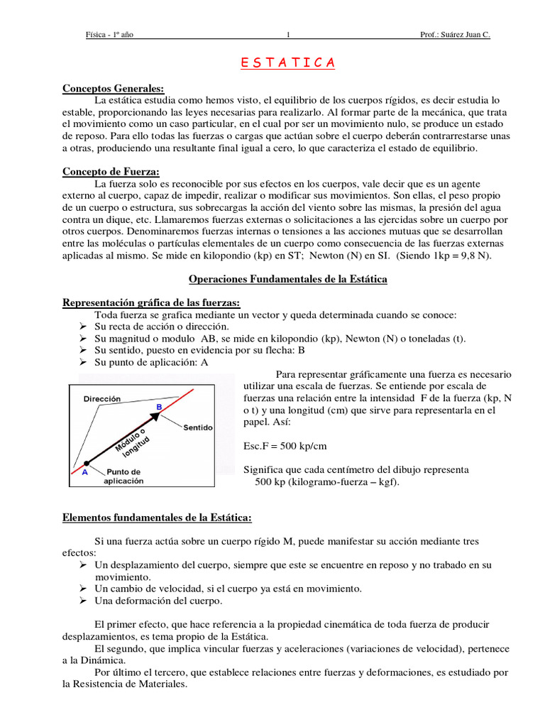1.- Estatica - parte A | PDF | Fuerza | Sistema coordinado