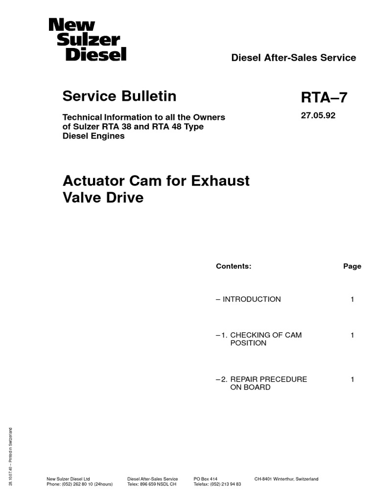 Sulzer RTA Engines Camshaft Repair Guide | PDF | Valve | Diesel Engine